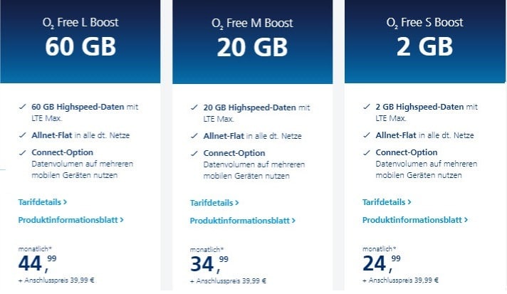 o2 Free Boost Tarife - o2 Tarife mit Connect-Option